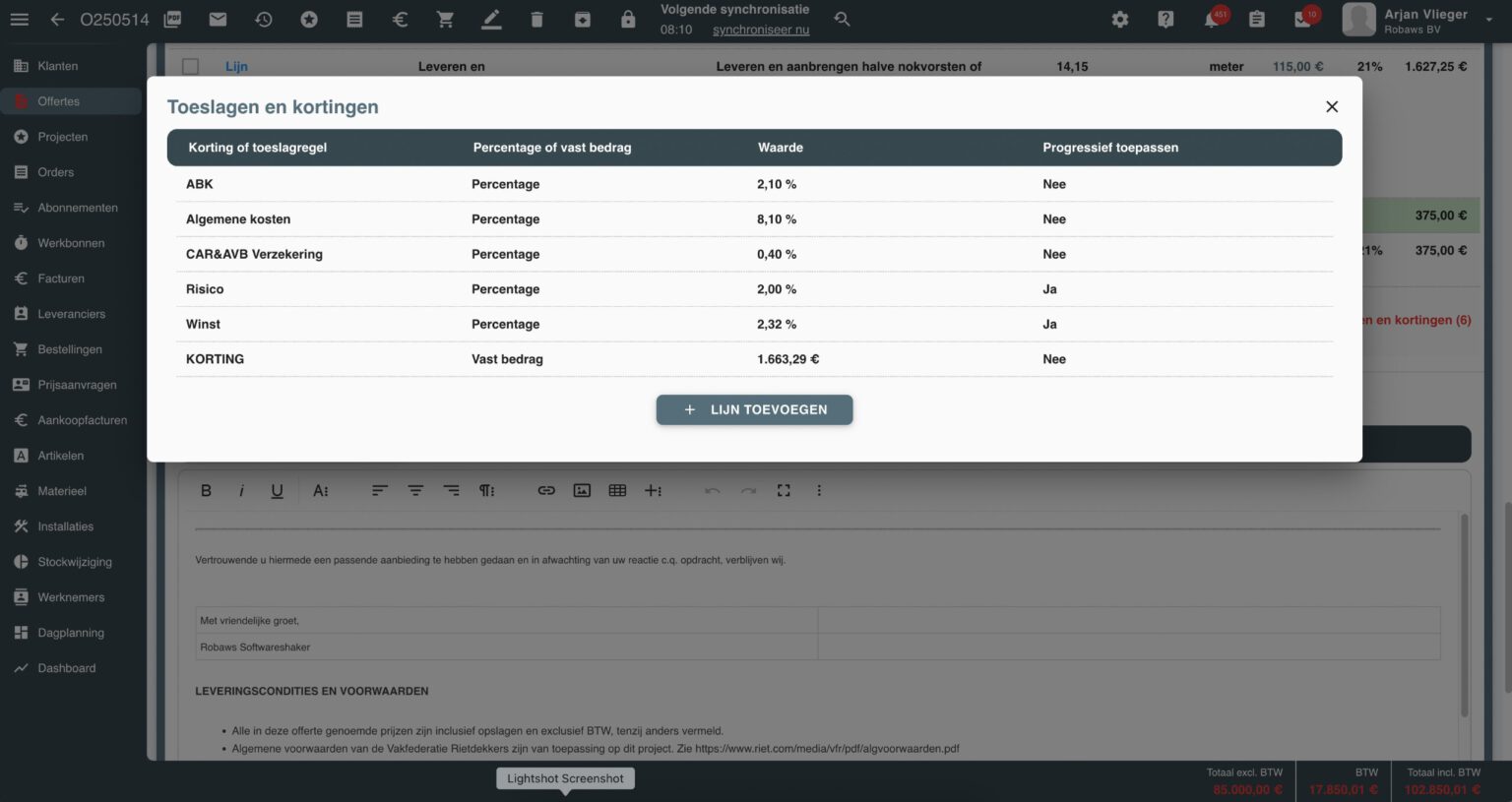 Staartkosten uitleg binnen Robaws - Softwareshaker